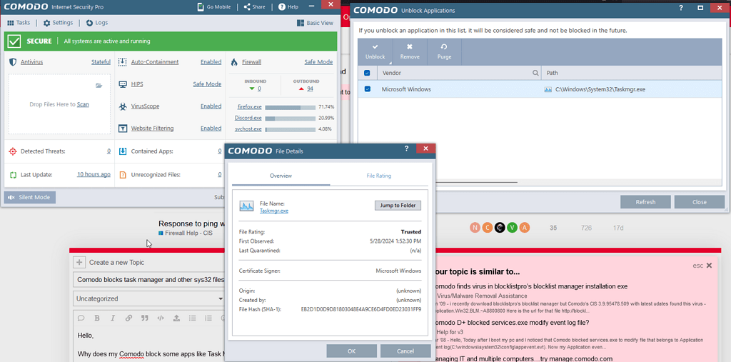 Comodo blocks task manager and other sys32 files - Comodo Forum